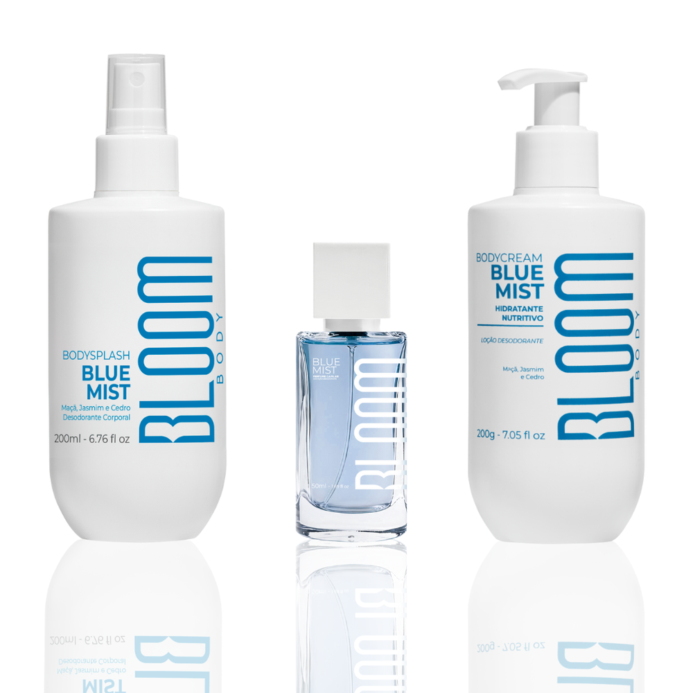 Kit Body Splash, Body Cream e Perfume Capilar Blue Mist – Bloom Body Br